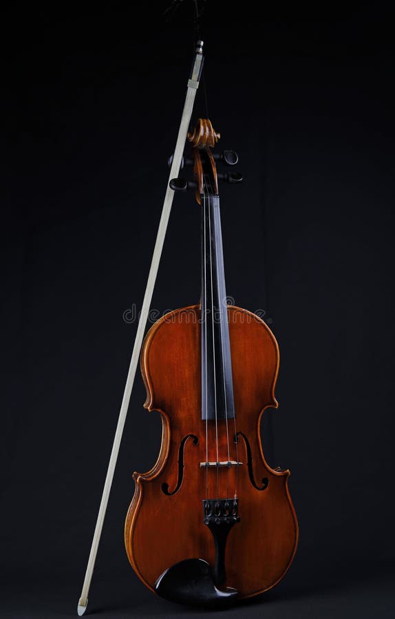 A Violin with Violin Bow on Black Background Stock Photo - Image of ...