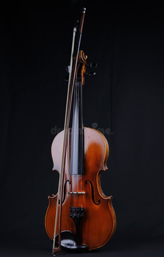 A Violin with Violin Bow on Black Background Stock Image - Image of ...