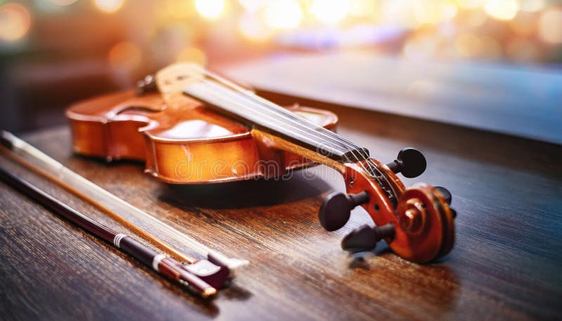 Violin and Bow on Black Background Stock Illustration - Illustration of ...