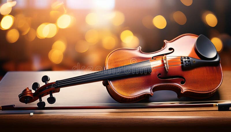 Violin and Bow on Black Background Stock Illustration - Illustration of ...