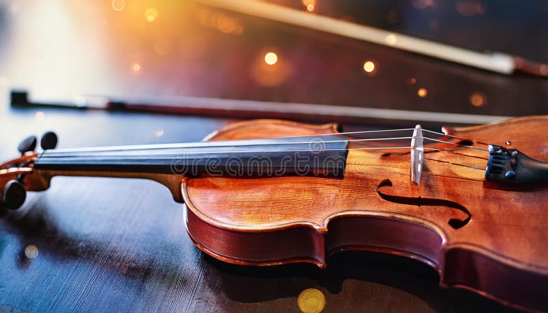 Violin and Bow on Black Background Stock Illustration - Illustration of ...