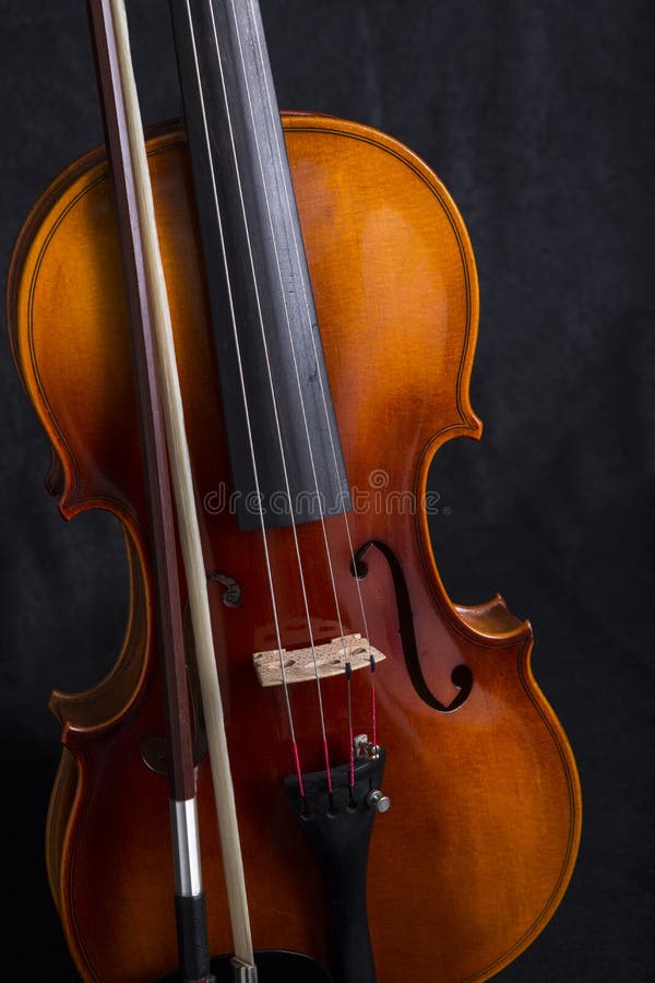 Violin and Bow on Black Cloth Background Stock Image - Image of ...