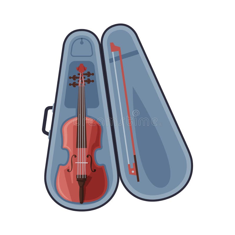 Violin and Bow in Case, Classical String Musical Instrument Flat Style ...