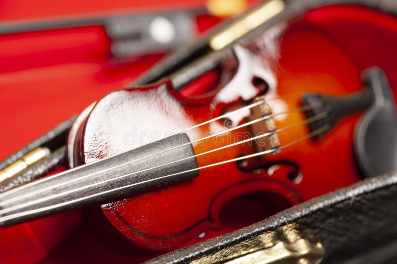 Violin with Bow in Red Velvet Case Stock Image - Image of hygrometer ...