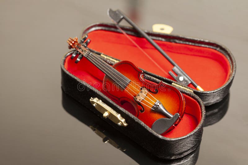 Violin with Bow in Red Velvet Case Stock Image - Image of wooden ...