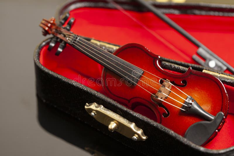 Violin with Bow in Red Velvet Case Stock Photo - Image of side, musical ...