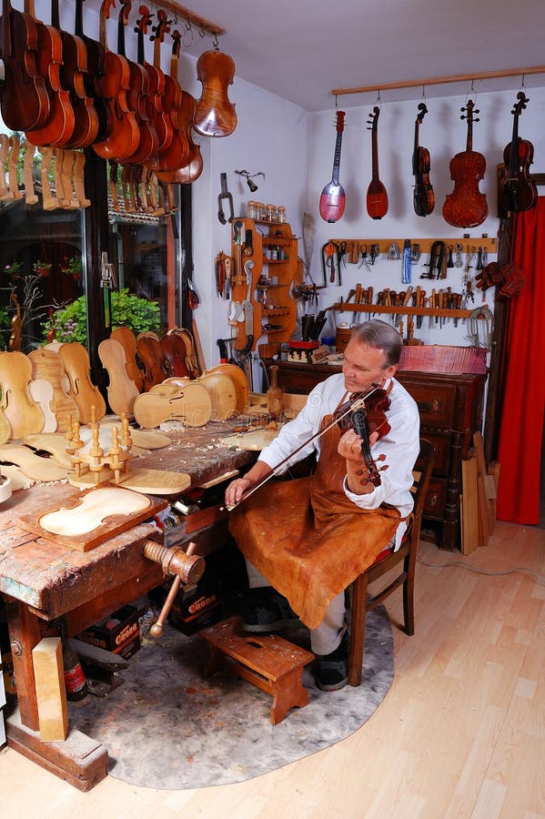 Violin Builder and His Workshop Stock Image - Image of wooden, european ...
