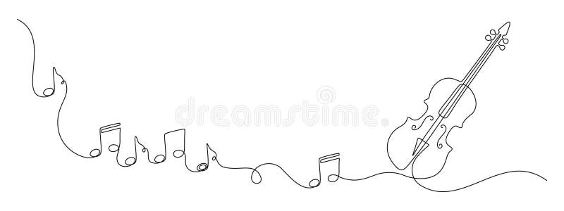 Violin and Cello with Notes in One Continuous Line Drawing. String ...