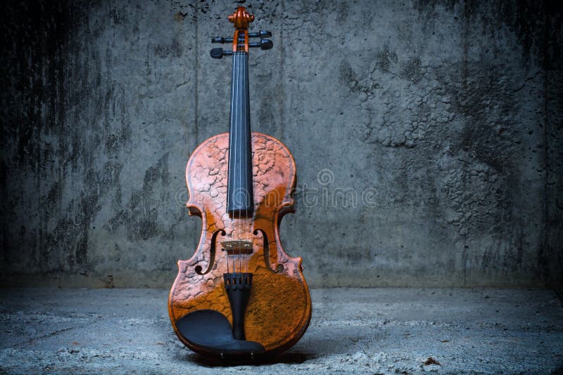Violin on concrete wall stock photo. Image of viola, texture - 37898040