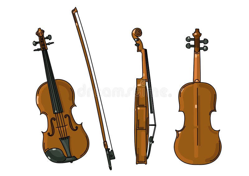 Violin in Different Angles of View, Front, Side and Back Stock Vector ...
