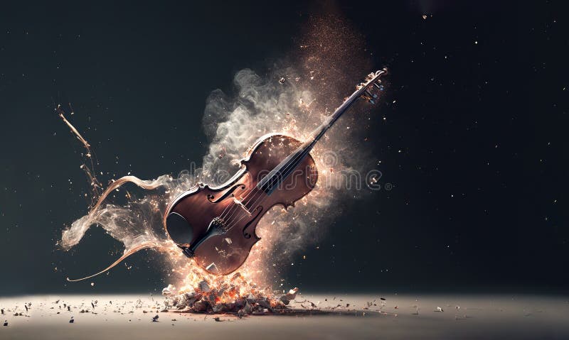 Violin Exploding with Fire and Smoke, Generative AI Stock Illustration ...