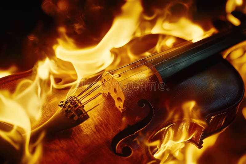 Violin on Fire-affected Landscape Stock Photo - Image of generated ...