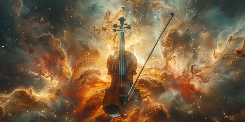 Violin Floating among Starry Space Stock Photo - Image of magical ...
