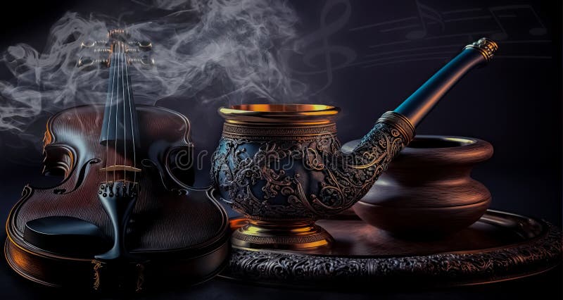The Violin Lies Next To the Smoking Pipe Stock Illustration ...