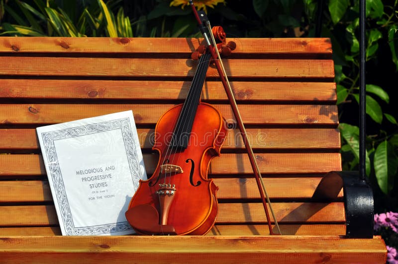 Violin and Musical Note on Bench Stock Photo - Image of relaxing ...