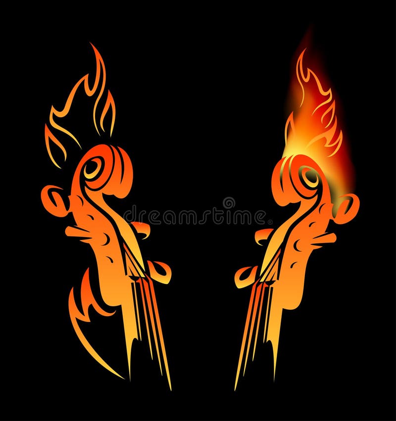 Hot Violin Neck among Fire Flames Vector Design Set Stock Vector ...