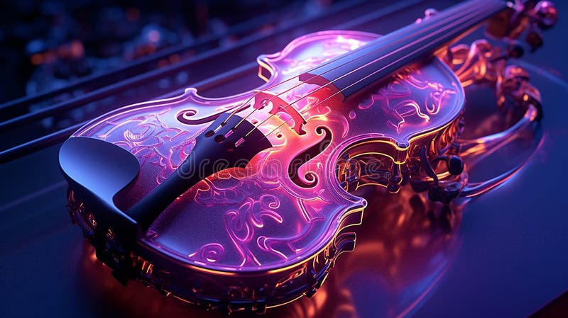 Violin in Neon Glowing Light, on Dark Background. Stock Illustration ...