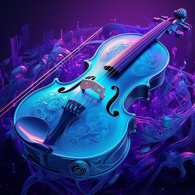 Violin in Neon Glowing Light, on Dark Background. Stock Illustration ...