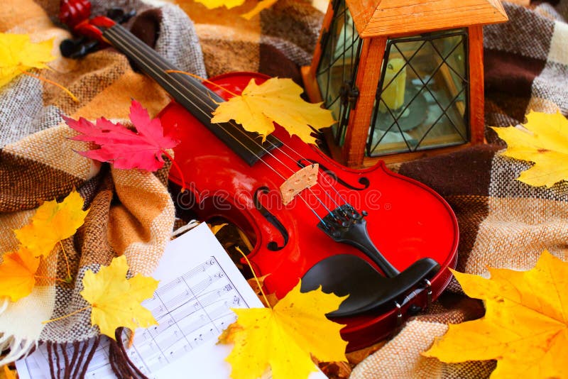 Autumn Still Life with a Violin and Autumn Leaves Stock Photo - Image ...