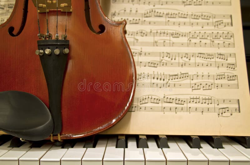 Violin Piano Keys and Music Sheets Stock Photo - Image of strings ...