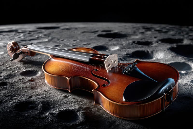 Violin Resting on the Lunar Surface Under Dramatic Lighting at Night ...