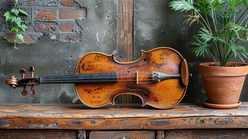 Violin Resting on Wooden Table Stock Photo - Image of equipment ...