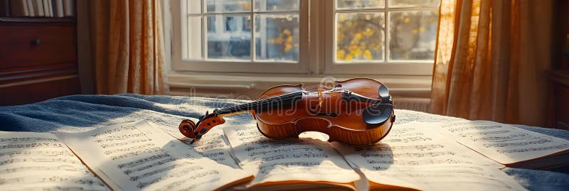 Violin on Sheet Music with Natural Light Stock Illustration ...