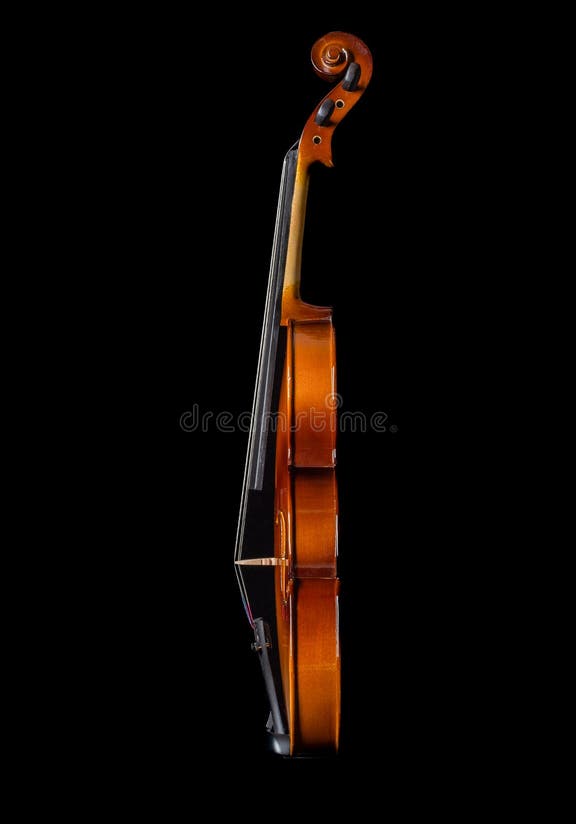 Violin Side View Isolated on Black Background. Stock Image - Image of ...