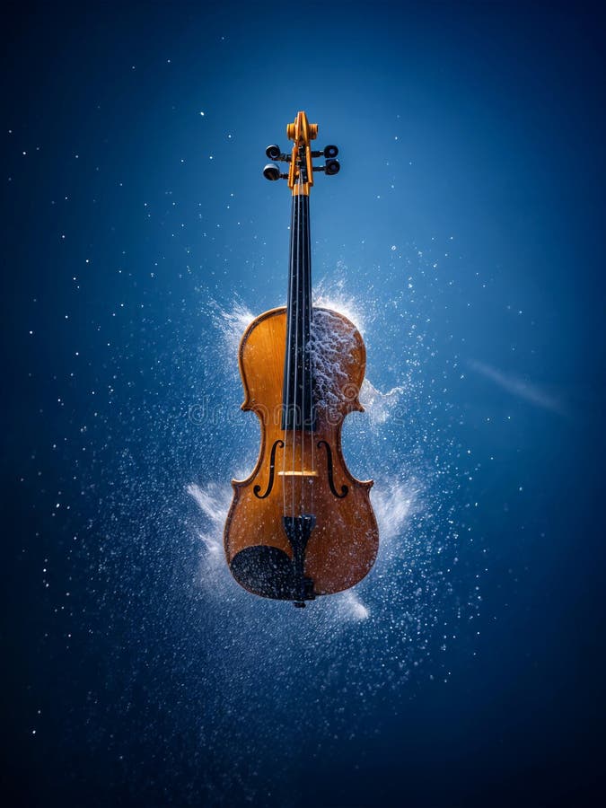 Violin in Snow. a Violin Floats in the Snowfall Streams at Night Stock ...