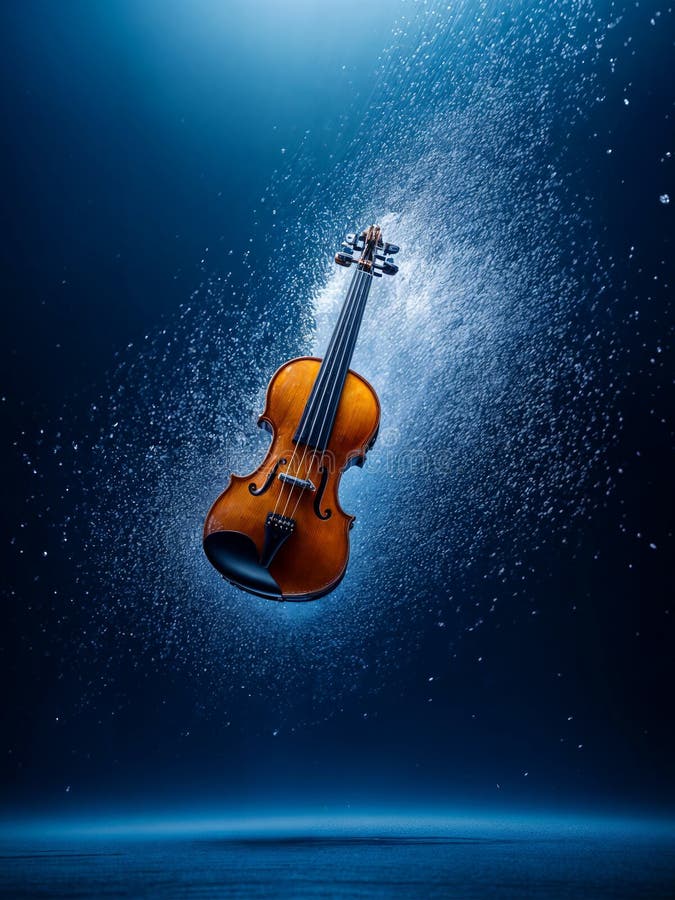 Violin in Snow. Violin Floats in the Streams of Snowfall Stock ...