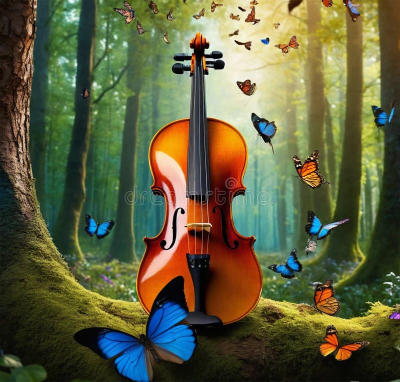 Violin Surrounded Butterfly Style. Generate Ai Stock Illustration ...