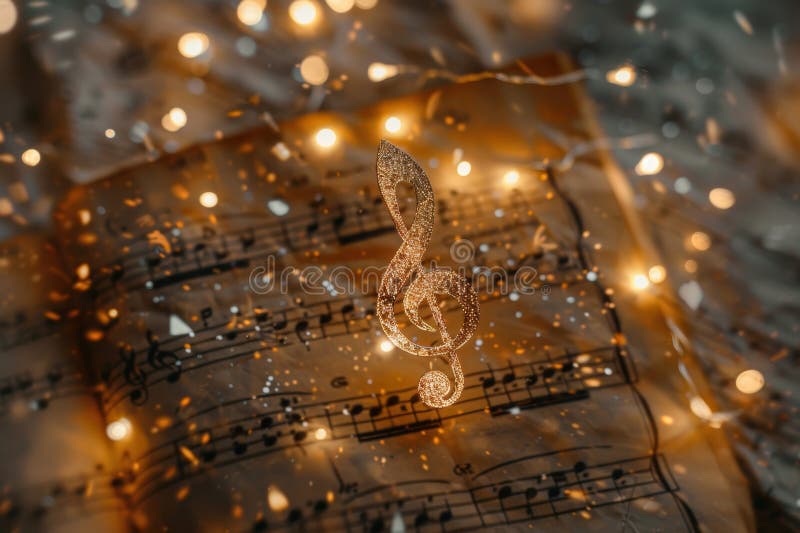 A Violin Surrounded by Glowing Musical Notes and Sparkling Lights in a ...