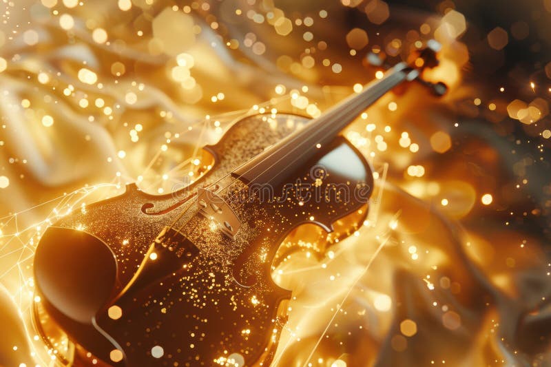 A Violin Surrounded by Glowing Musical Notes and Sparkling Lights in a ...