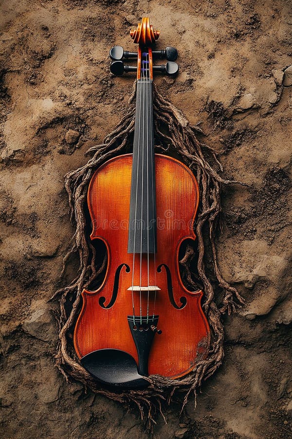 A Violin Turning into a Tree Its Strings Forming Roots that Dig into ...