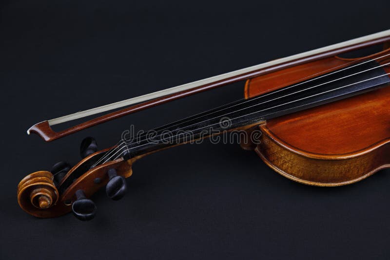 A Violin with Violin Bow on Black Background Stock Photo - Image of ...