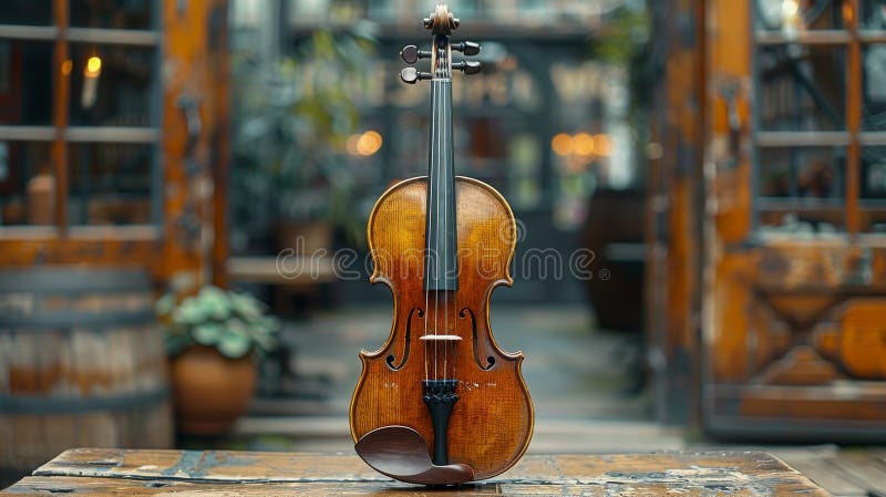 Violin on Wooden Table stock photo. Image of brown, generated - 311008070