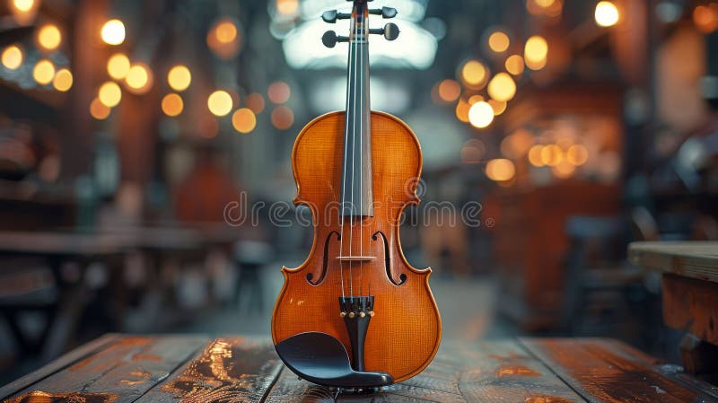 Violin on Wooden Table stock photo. Image of elegant - 311011486