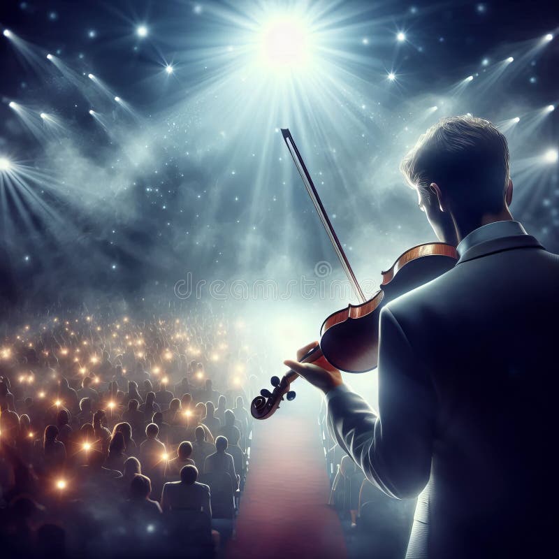 Violinist Performing on Stage Under Bright Spotlight Stock Image ...