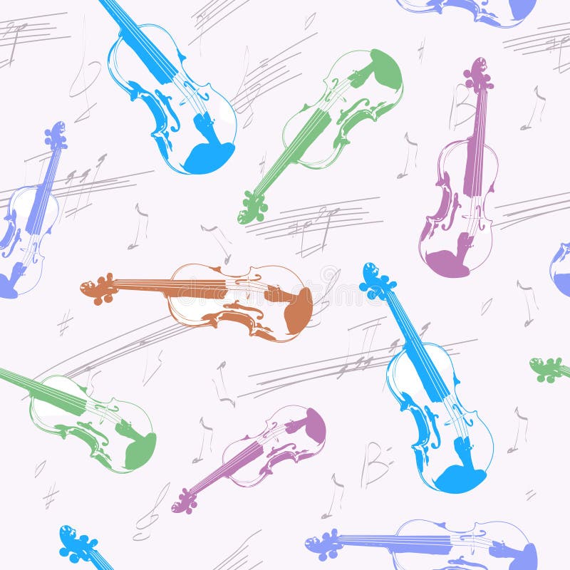 Violins and Musical Notes. Seamless Pattern Stock Vector - Illustration ...