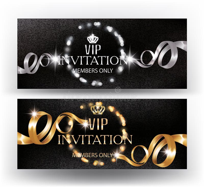 VIP Banners with Defocused Frame of Lights and Curly Ribbons. Stock ...