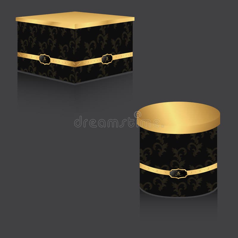 VIP Box with Gold Lid and Vintage Background, Large Two Boxes of Square ...