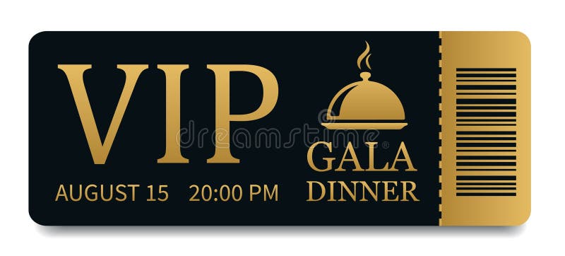 VIP Gala Dinner Ticket with Gold Embossing and Barcode Stock Vector ...