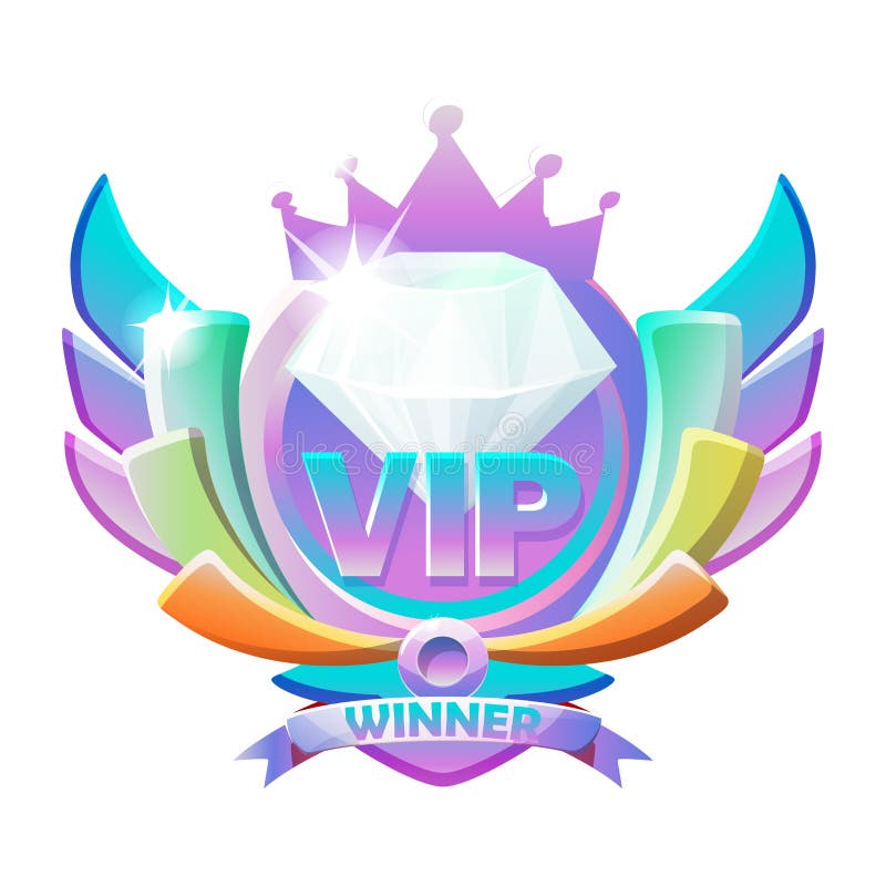 Vip Game Badges with Gem, Award Ribbon Winner Stock Vector ...