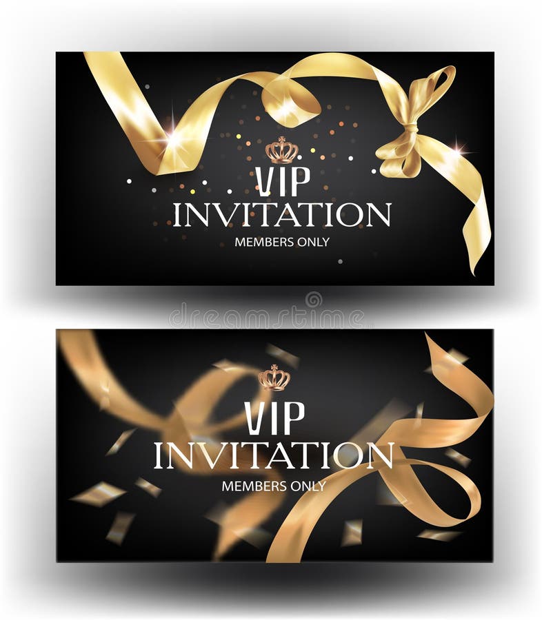 Vip Invitation Banners with Curly Gold Ribbon. Stock Vector ...