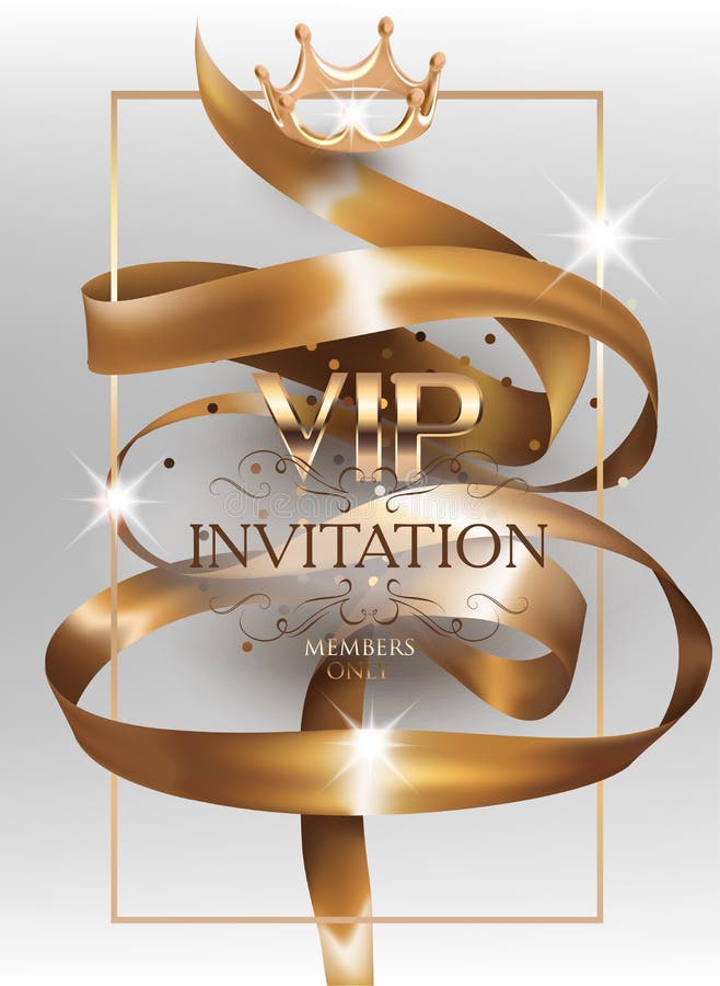VIP Invitation Card with Gold Curly Ribbons. Stock Vector ...