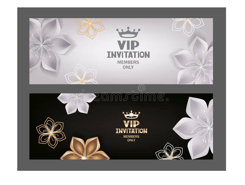 VIP Invitation Cards with Flowers and Crown Stock Vector - Illustration ...