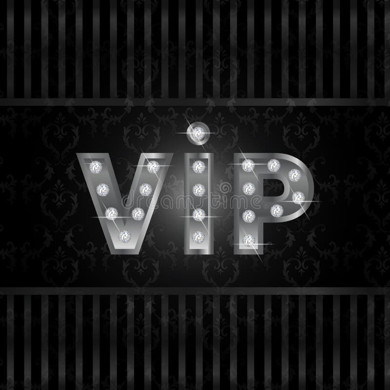 VIP Invitation with Silver Lettering Label with Frame on Black Pattern ...