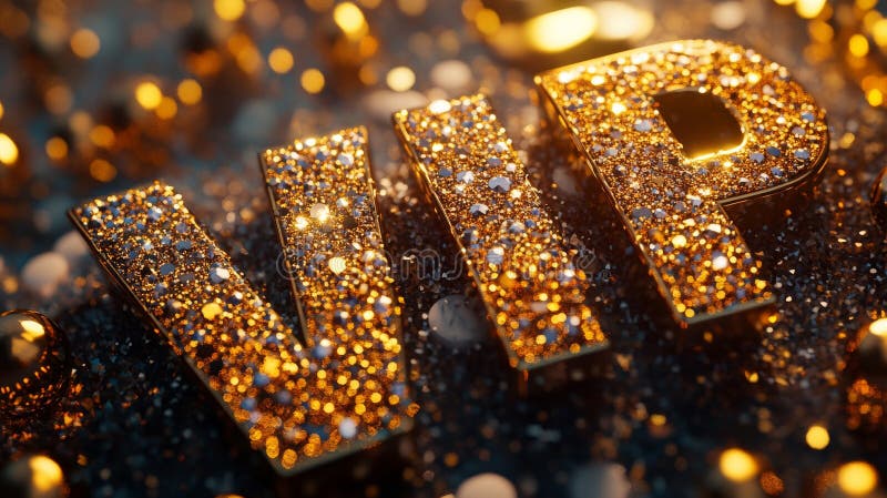 Vip Letters Covered in Sparkling Gold Glitter with Blurred Light ...