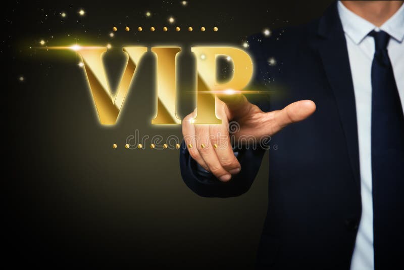 VIP Member. Closeup View of Man Pointing at Virtual Abbreviation on ...