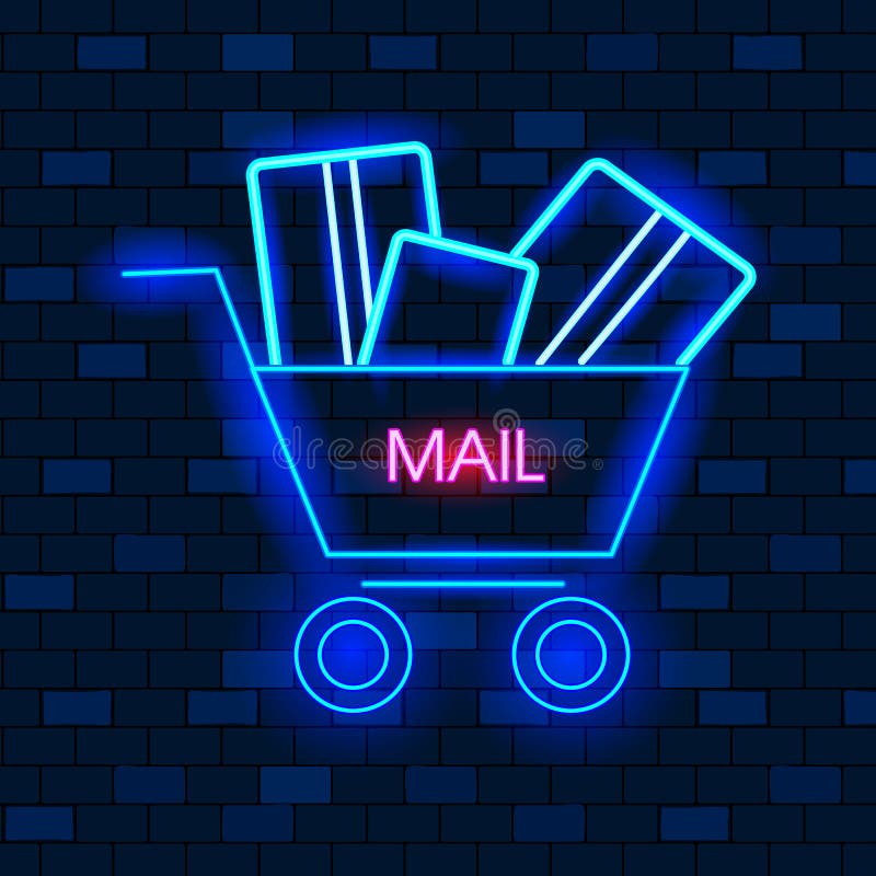 Vip Neon Icon. Cute Vip Neon Mail Cart on the Dark Brick Wall ...
